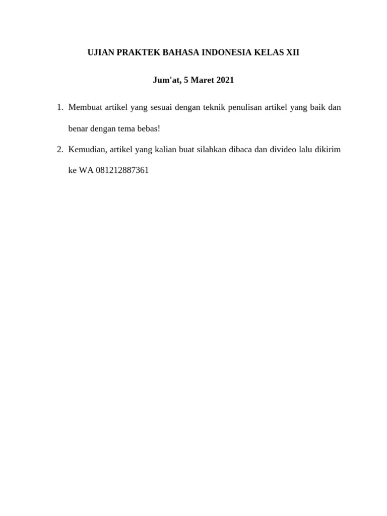 Ujian Praktek Bahasa Indonesia Kelas Xii | PDF