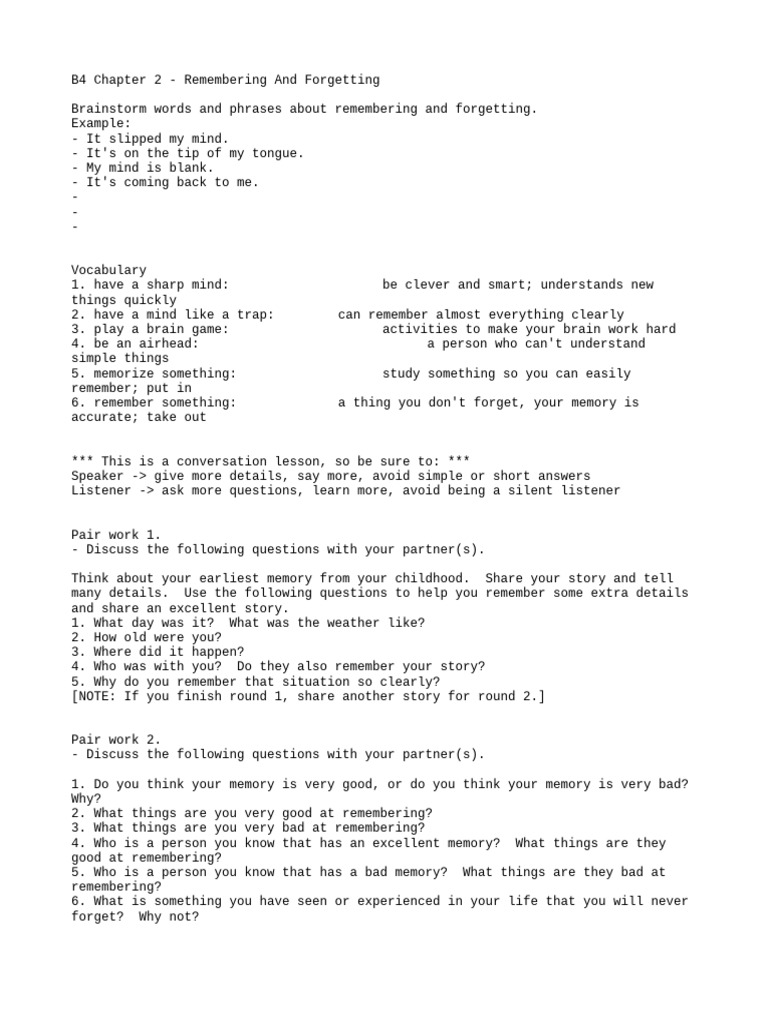 B4 Chapter 2 - Remembering and Forgetting | PDF | Memory | Cognitive Psychology