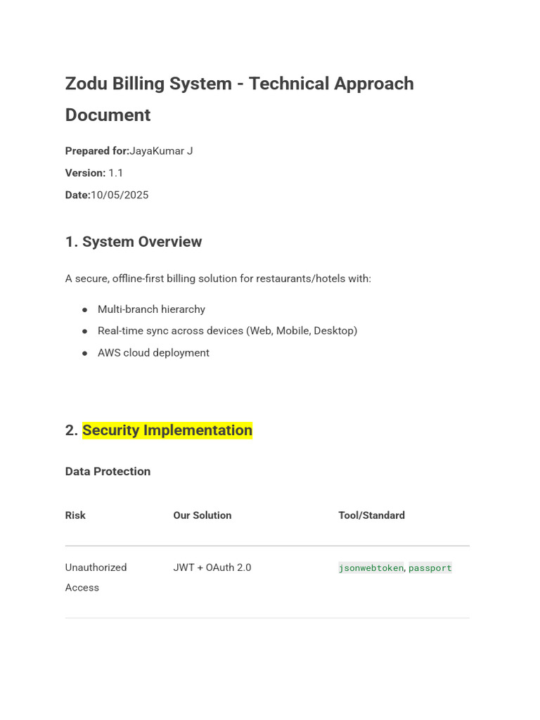 Zodu Billing System Overview and Security | PDF | Online Services ...