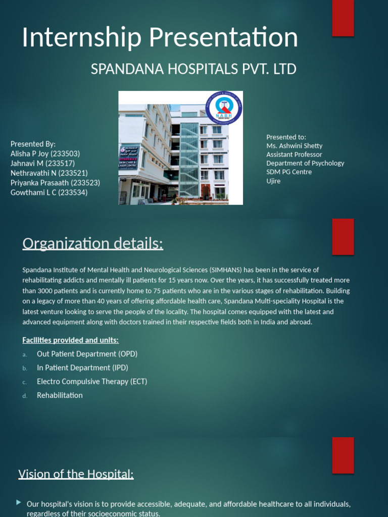Spandana Hospital Internship Overview | PDF | Mental Disorder | Psychosis