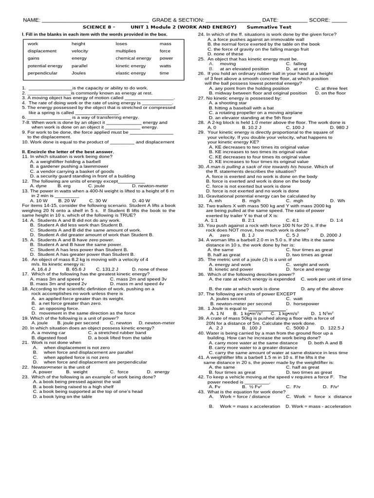 Understanding Work and Energy Concepts | PDF | Force | Potential Energy