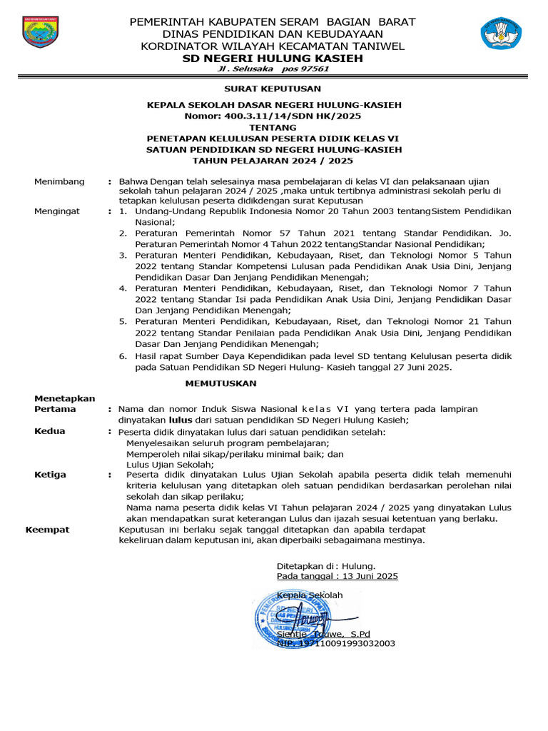 Surat Keputusan Kelulusan 2025 - 1 | PDF