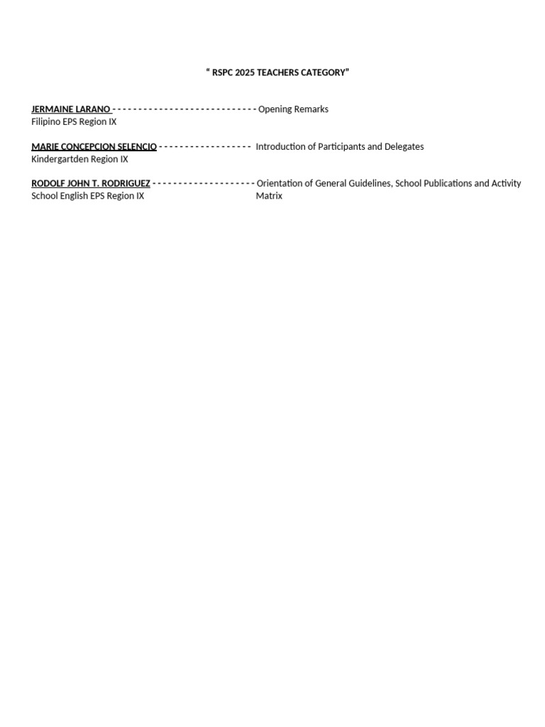 RSPC 2025 Teachers Category Overview | PDF
