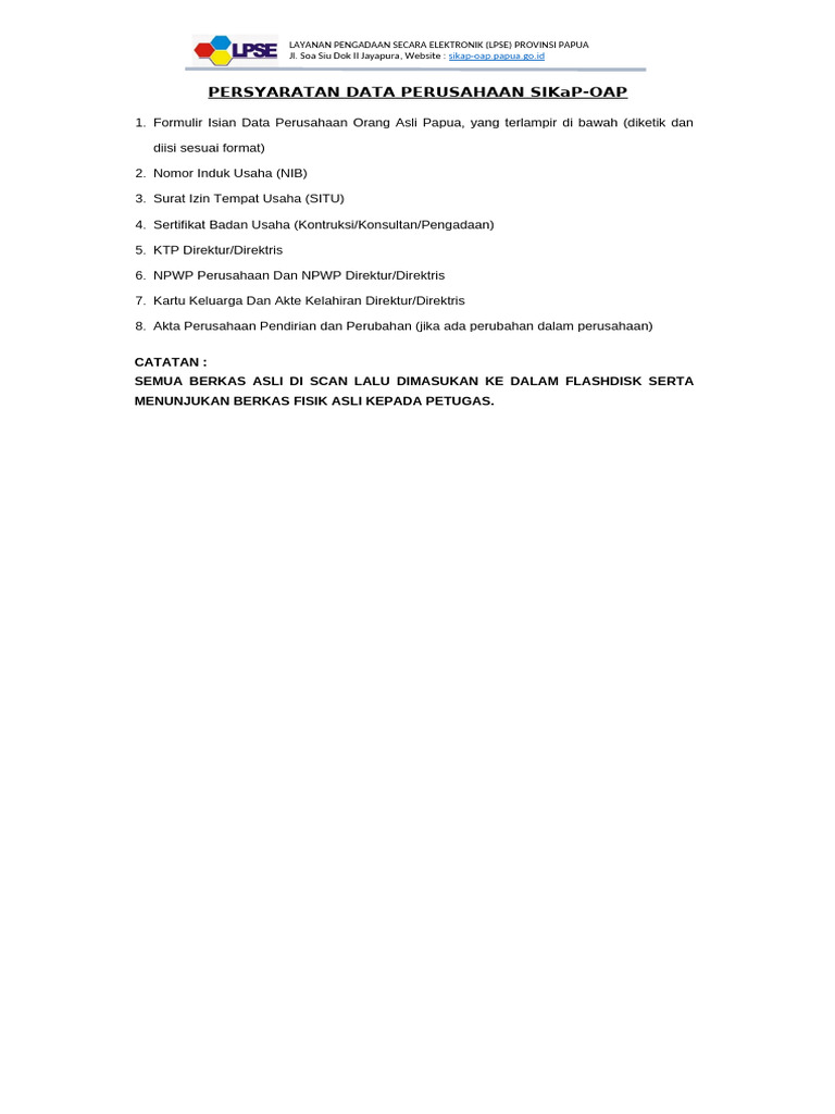 Formulir Data Perusahaan OAP | PDF