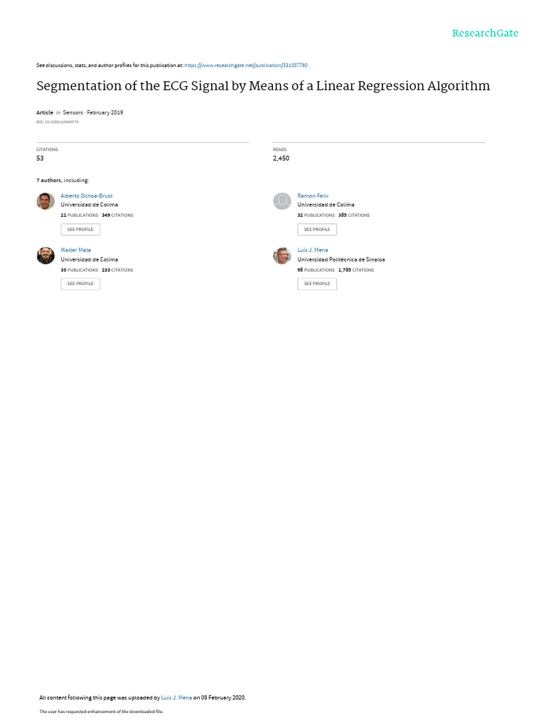Segmentation of The ECG Signal by Means of A Linear Regression Algorithm | PDF ...