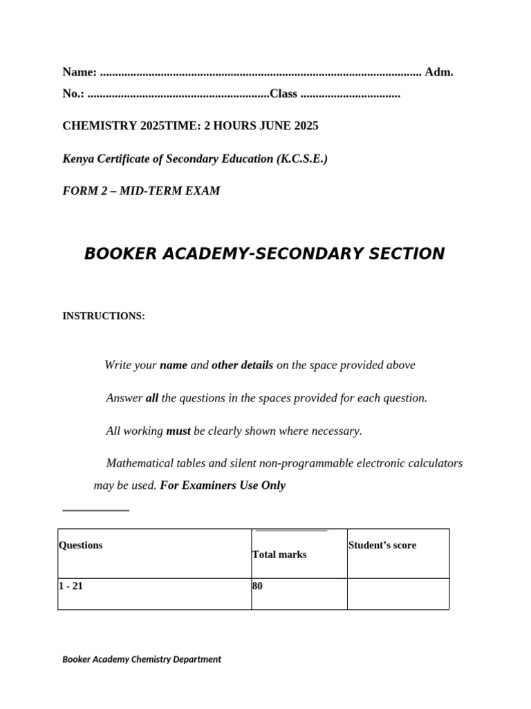 Chemistry Form Two M.T.E. | PDF | Chemical Compounds | Chemical Elements