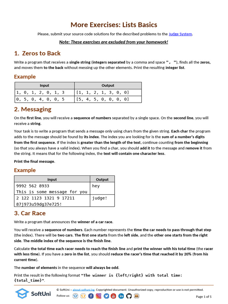 03 Lists Basics More Exercises | PDF | String (Computer Science) | Sequence