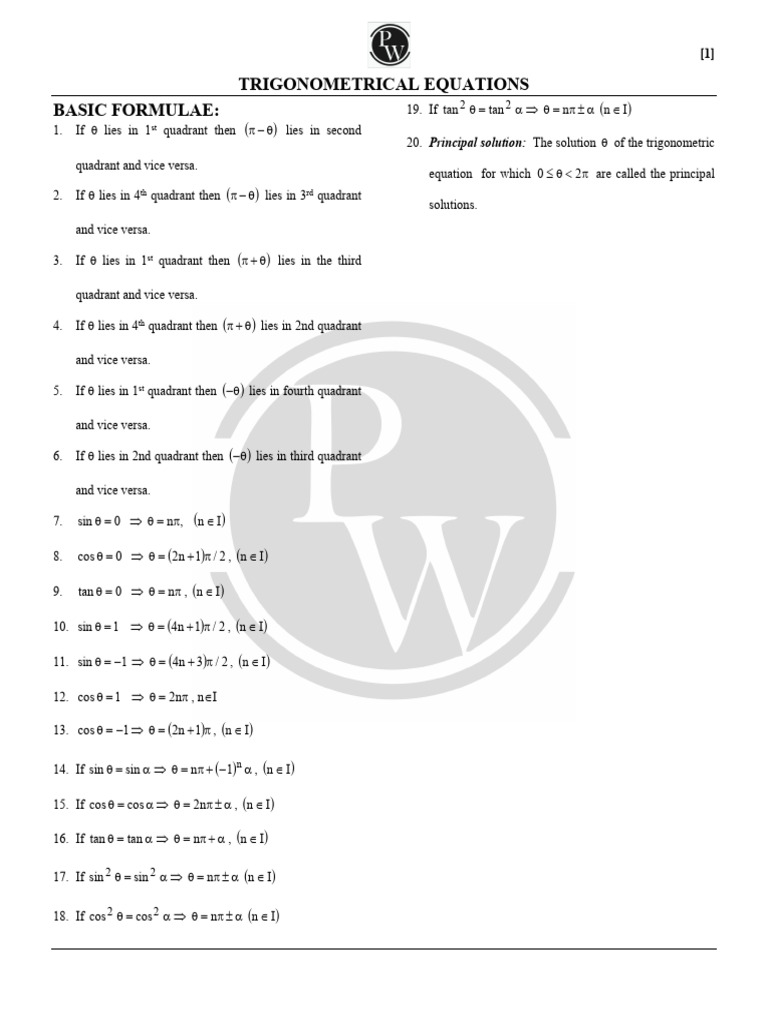 Trigonometric Equations and Formulas | PDF | Trigonometric Functions ...