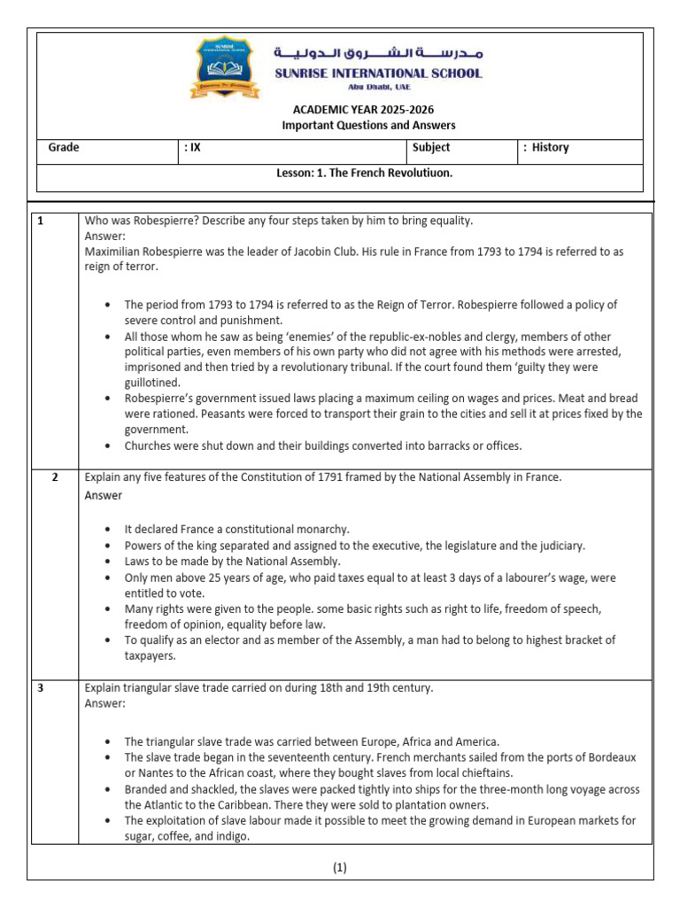 French Revolution Important Questions and Answers | PDF | French ...