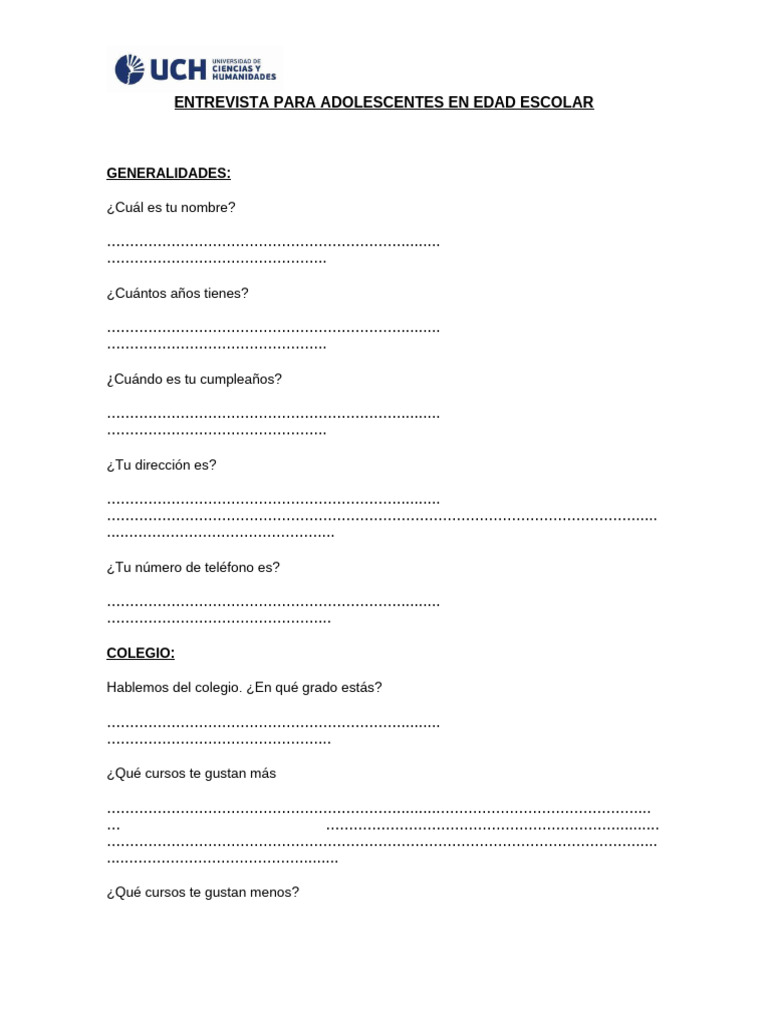 Entrevista a Adolescentes: Guía Completa | PDF