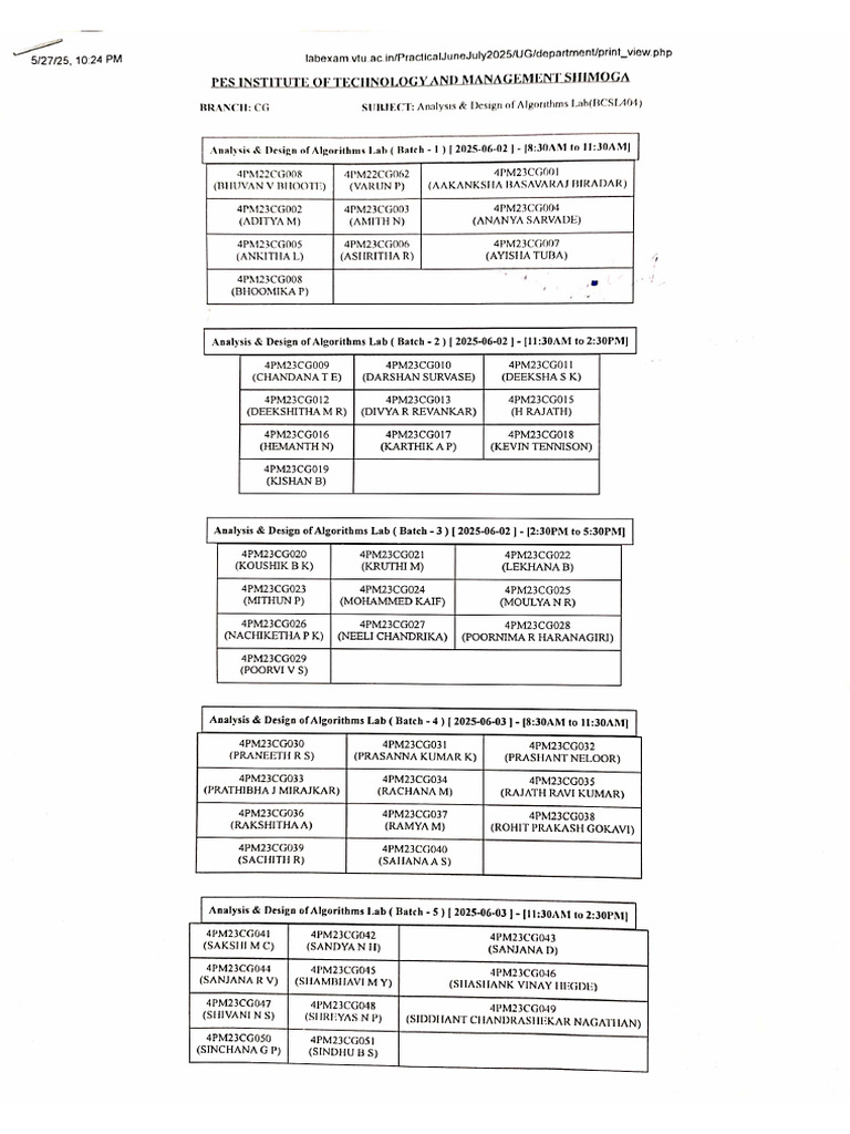 4th Sem Practical Exam Schedule | PDF
