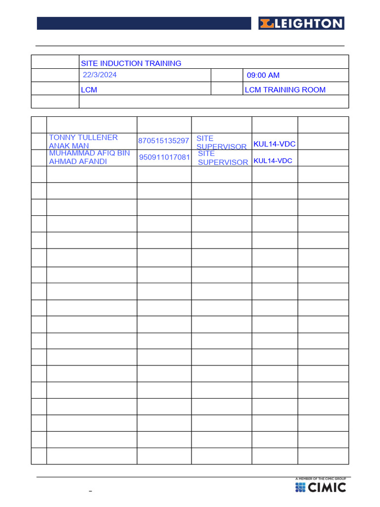 Training Attendance and Induction Records | PDF | Authentication ...