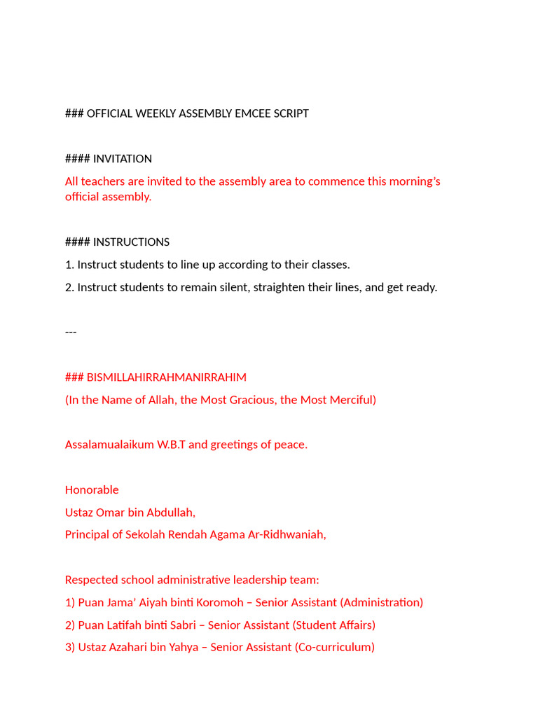 Official Weekly Assembly Emcee Script | PDF