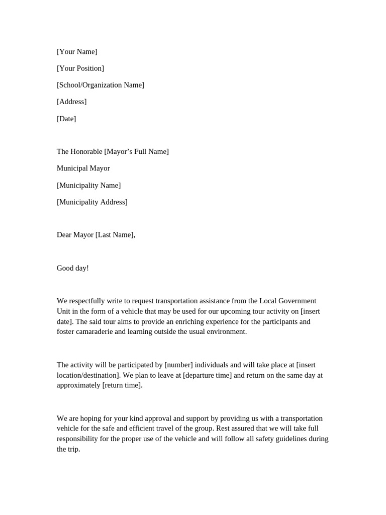 Request Letter for Tour Transportation | PDF