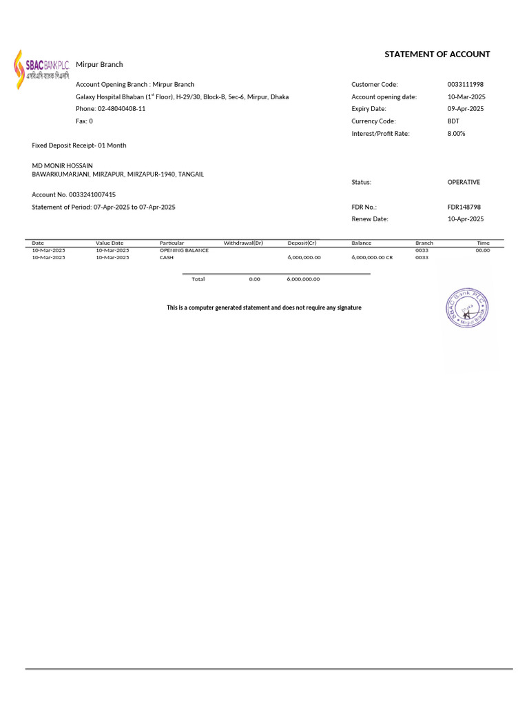 April Monir Hossain Statement | PDF