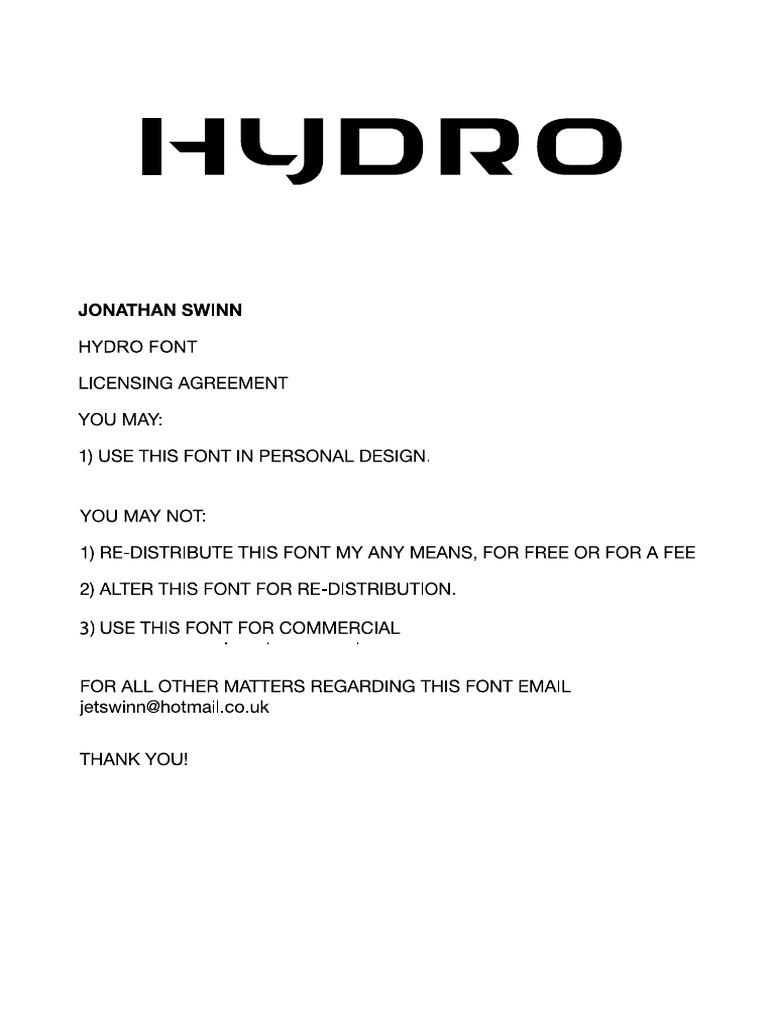 Hydro Font Personal Use EULA | PDF
