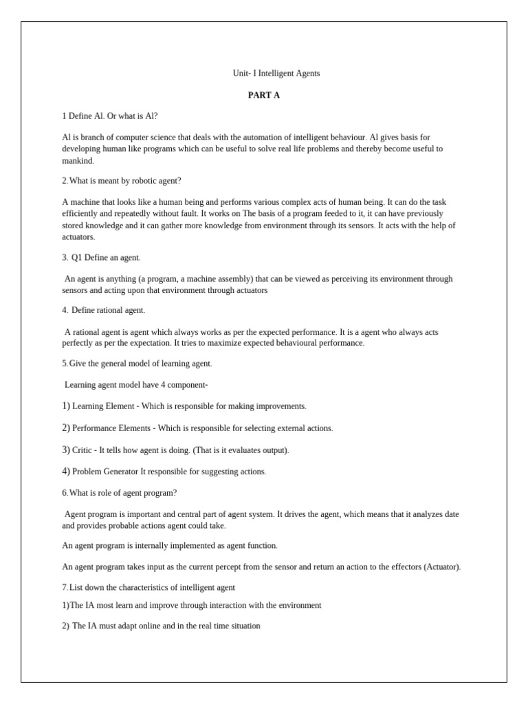 AL3391 AI QB Unit1 Word | PDF | Artificial Intelligence | Intelligence (AI) & Semantics