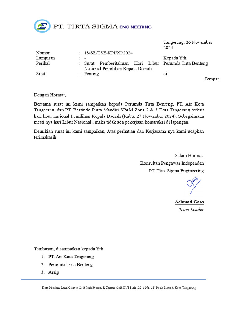 KPI - 05. Surat Pemberitahuan (Hari Libur Nasional) | PDF