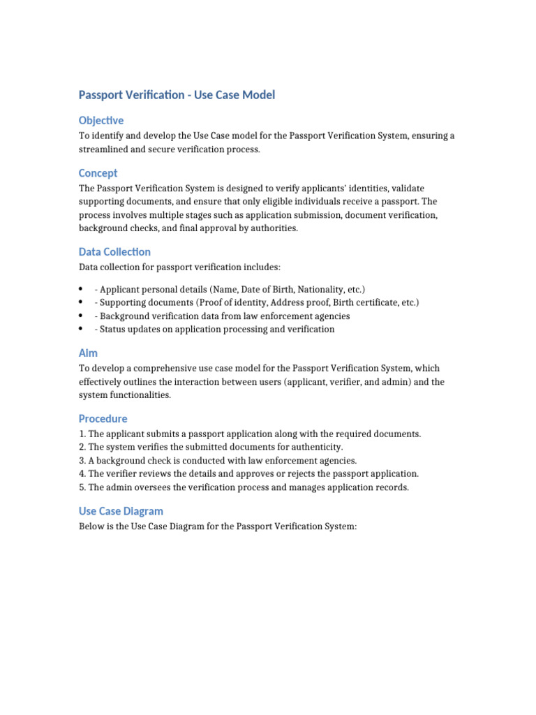 Passport Verification Use Case Model | PDF