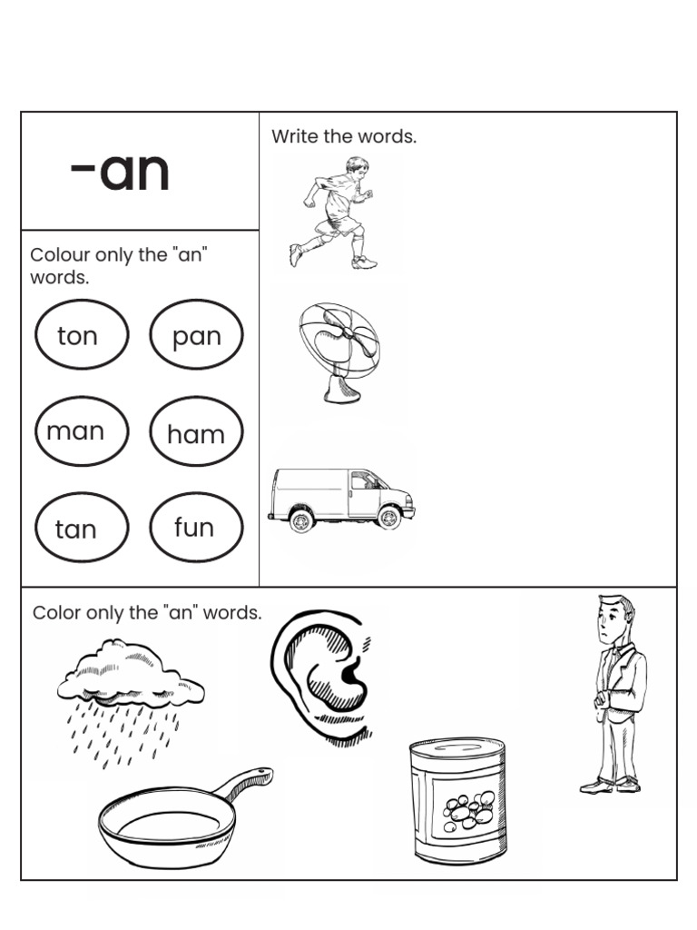 "Coloring 'an' Words Worksheet" | PDF