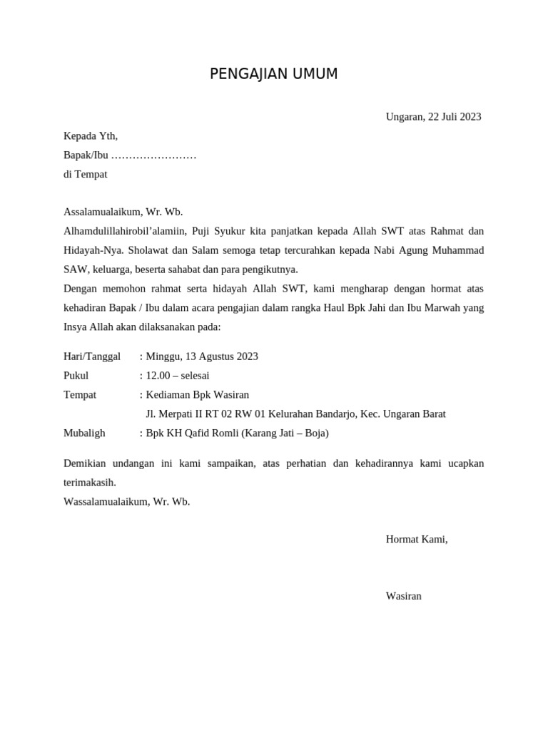 Undangan Pengajian 13082023 | PDF