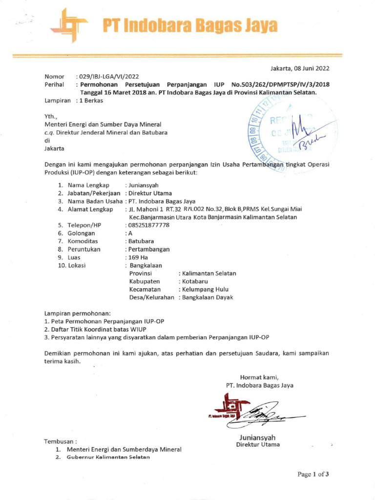 S029 Permohonan Persetujuan Perpanjangan Iup 503 1 Pdf
