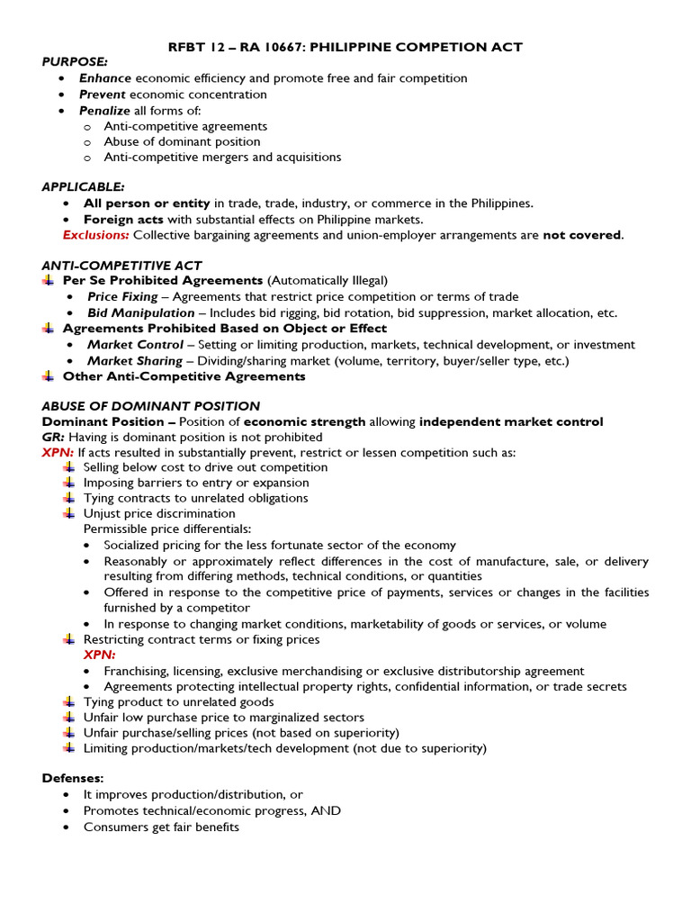 RFBT 12 - Philippine Competion Act | PDF | Mergers And Acquisitions | Market (Economics)