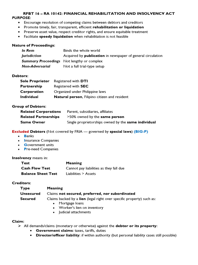 RFBT 16 - Financial Rehabilitation and Insolvency Act | PDF | Liquidation | Insolvency