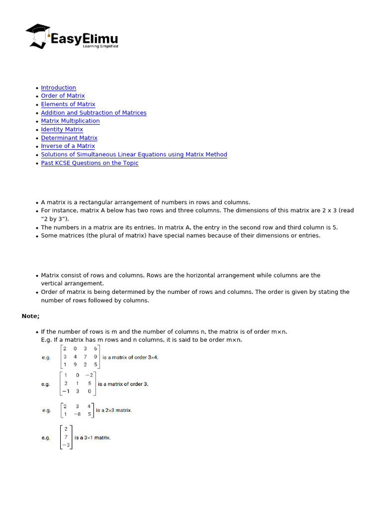 HsMatrices - Mathematics Form 3 Notes-1584 | PDF | Matrix (Mathematics ...