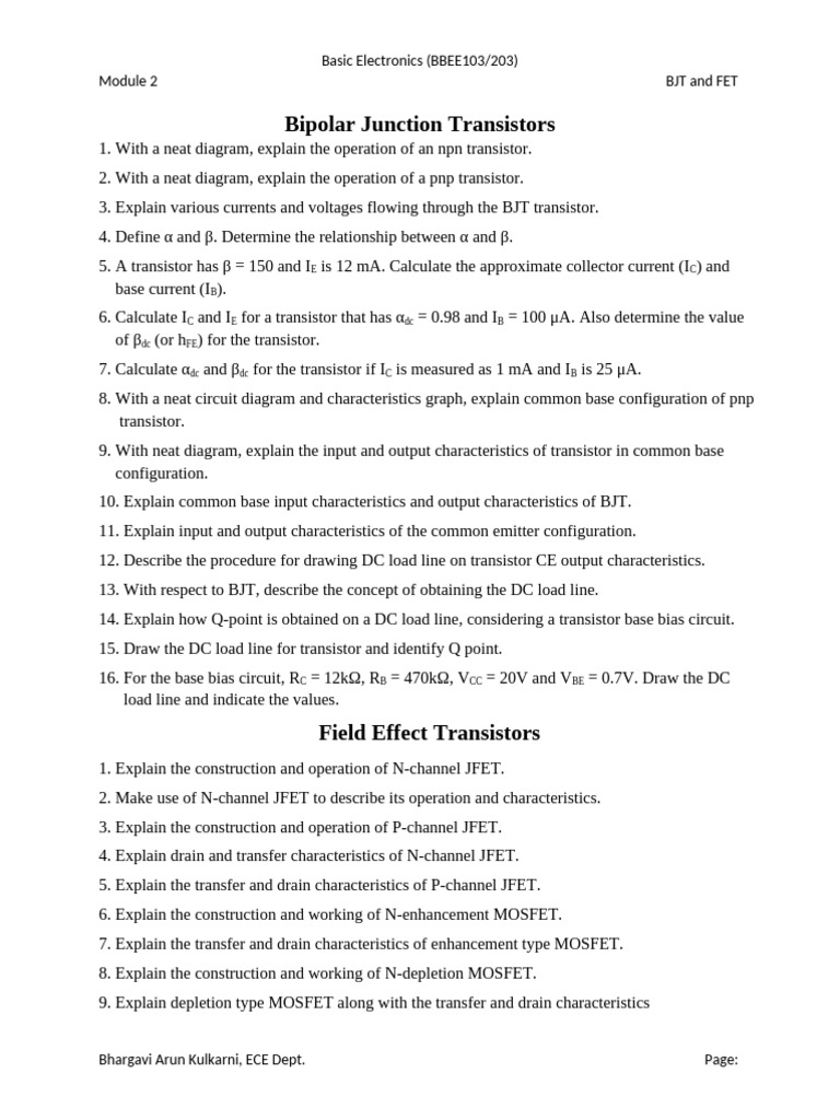 Basic Electronics Module 2 Question Bank | PDF