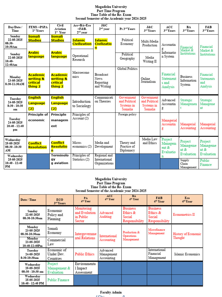 Somalia Re-Exam Schedule 2025 | PDF | Somalia | Accounting
