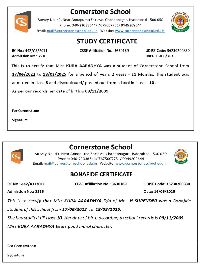 Study and Bonafide | PDF