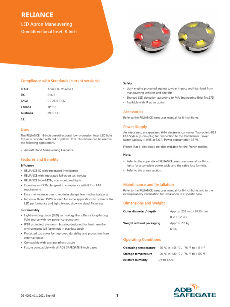 Data Sheet Reliance Apron Maneuvering Guidance 4 Prism Inset 8 | PDF | Electrical Connector ...
