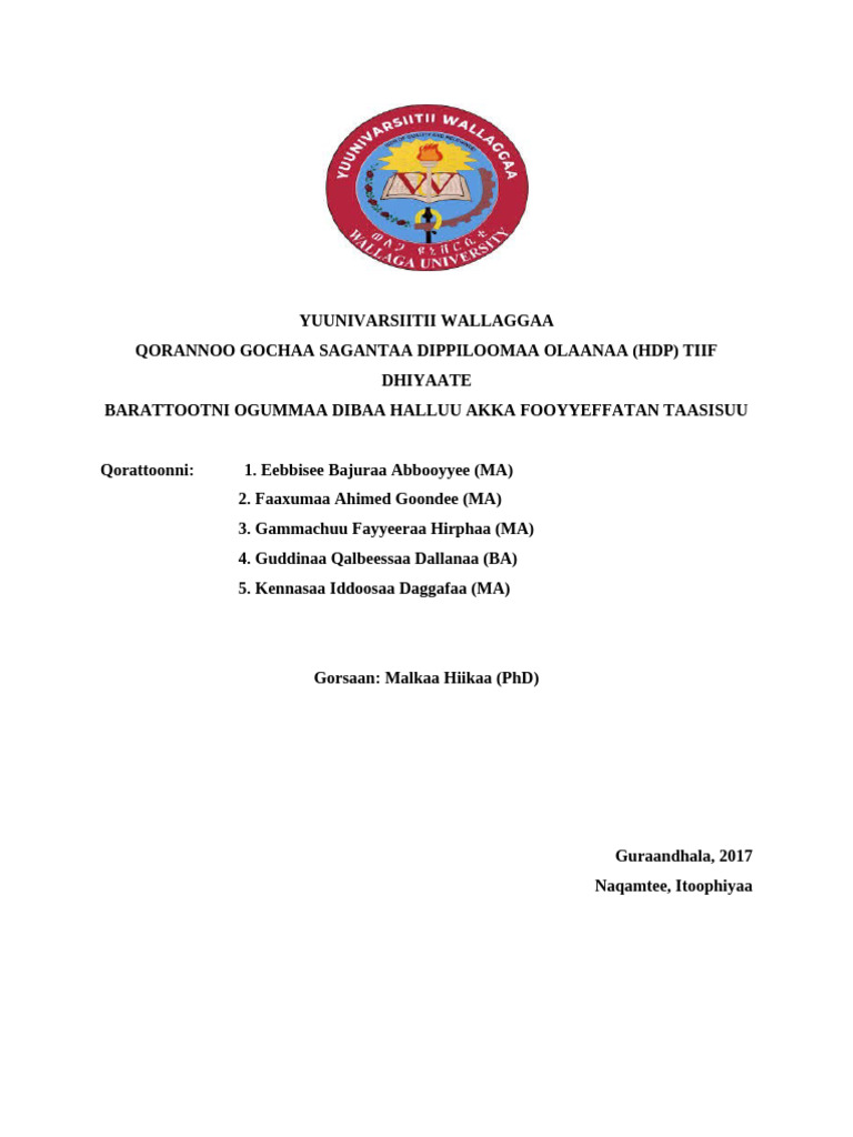 Qorannoo Gochaa (Action Research) HDP Xummuraa... | PDF