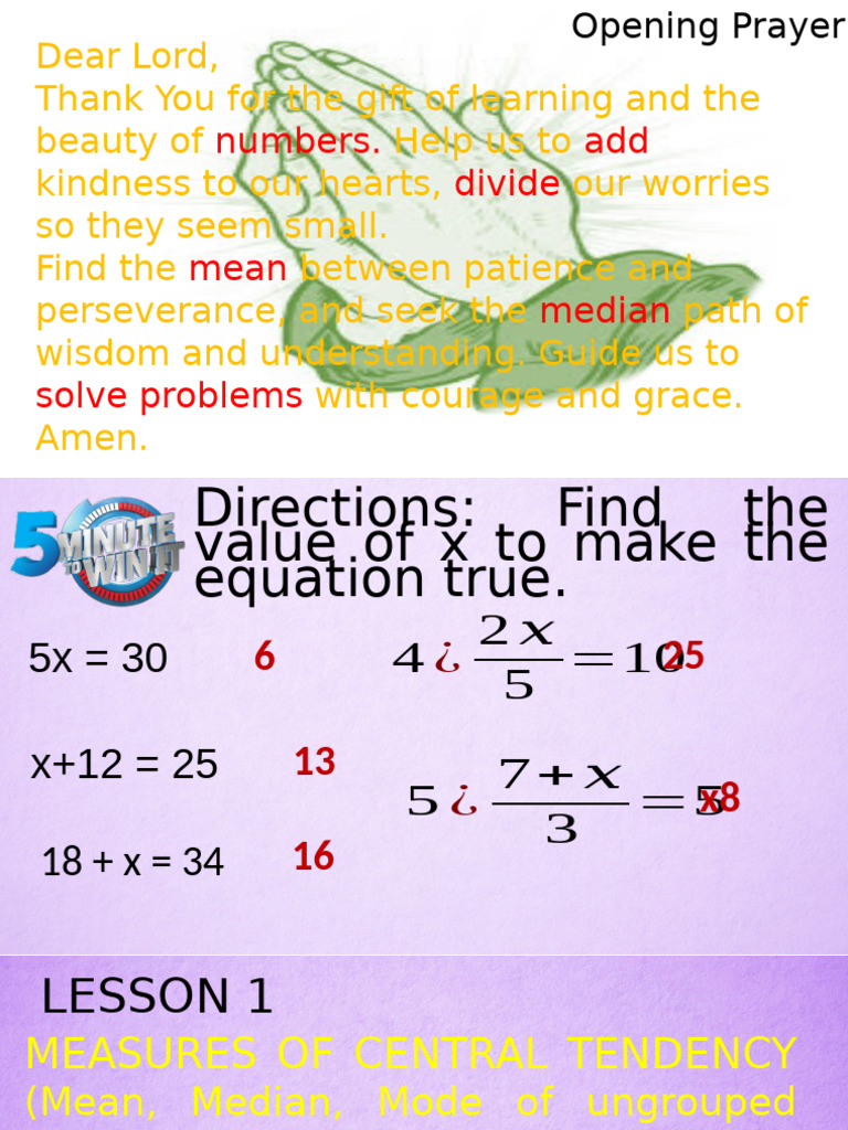 Q4 L1 Mean Median Mode Ungrouped Data | PDF | Mean | Average
