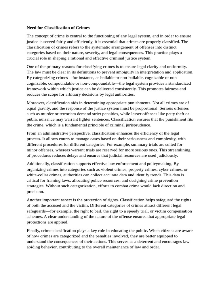 Need For Classification of Crimes | PDF | Misdemeanor | Crimes