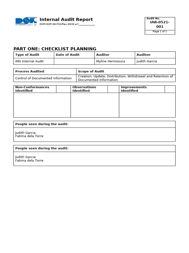 Sample- Internal Audit Report | PDF