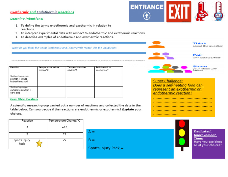 Exo and Endo Student Sheet | PDF | Chemical Reactions | Acid