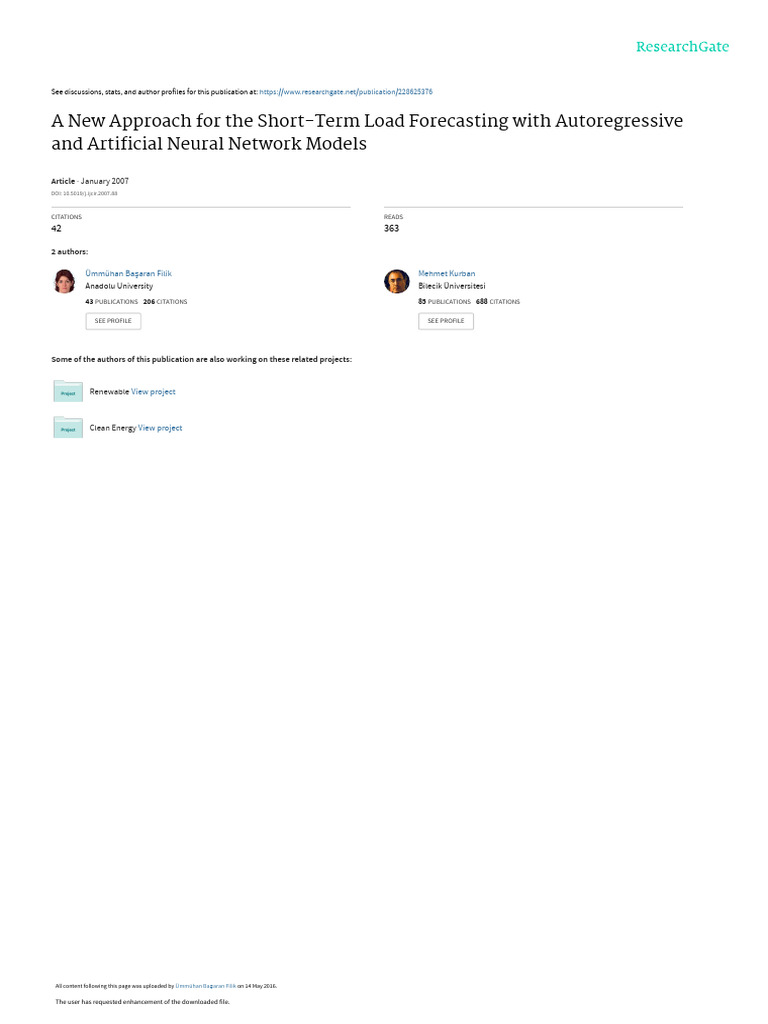 Short-Term Load Forecasting with AR and ANN | PDF | Forecasting ...