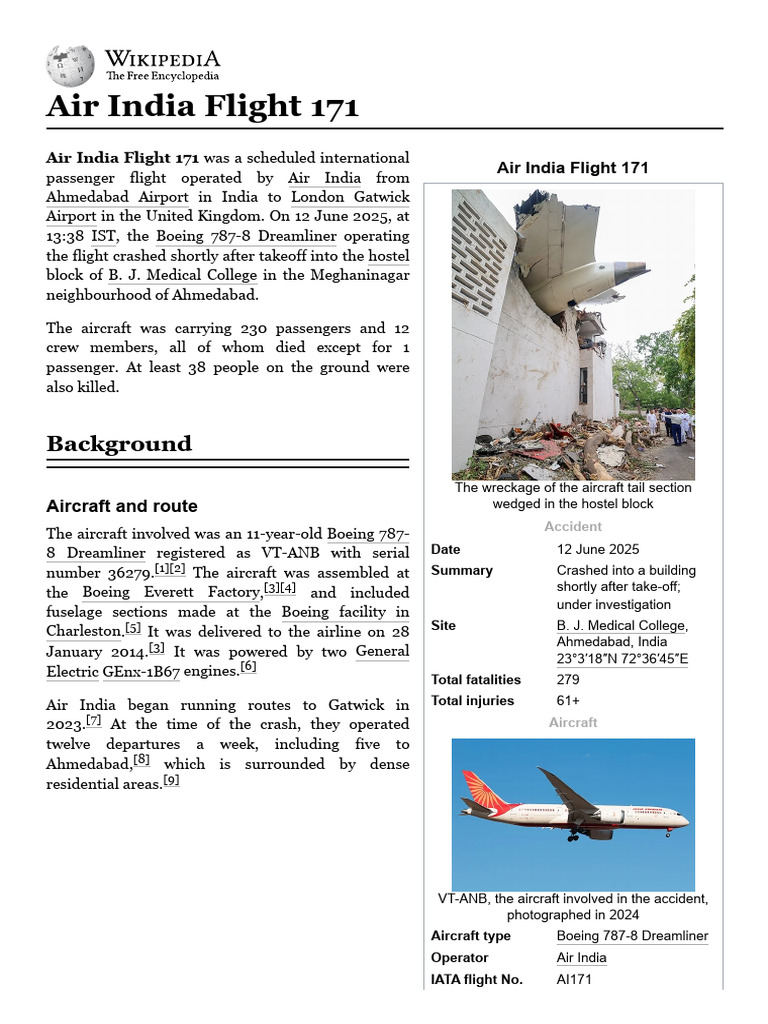 Air India Flight 171 Crash Report | PDF | Airliner | Aviation Safety