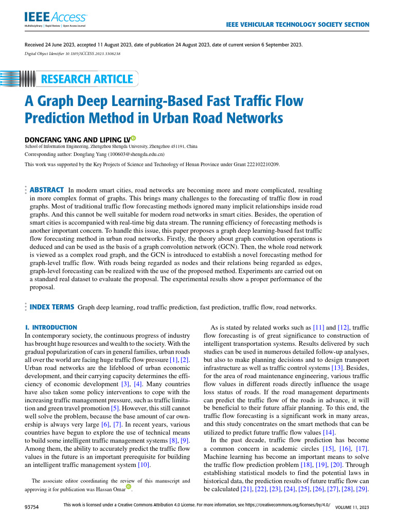 A Graph Deep Learning Based Fast Traffic Flow Prediction Method In Urban Road Networks Pdf