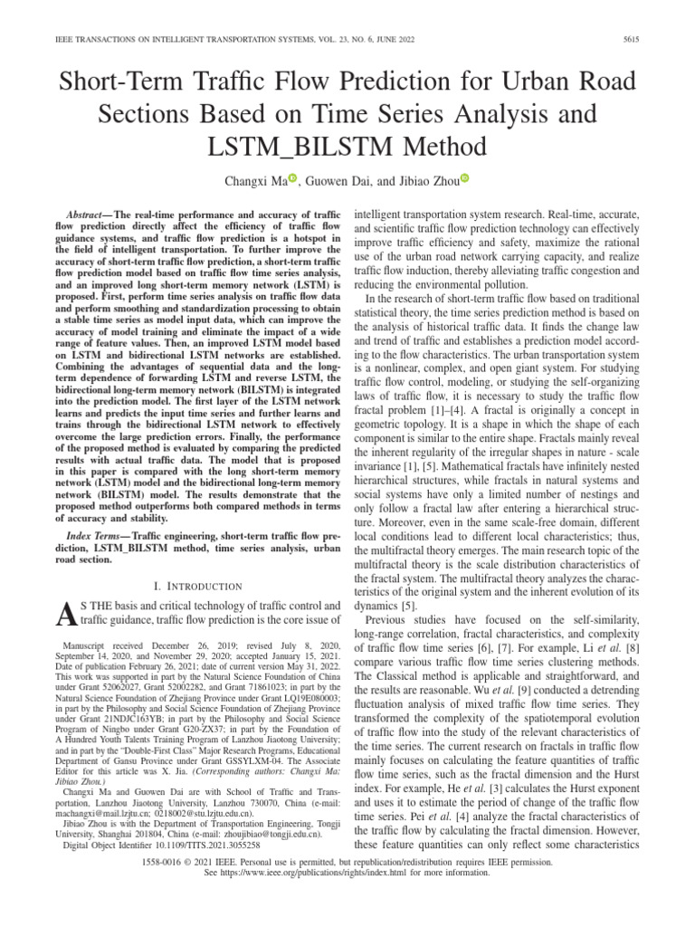 Short-Term Traffic Flow Prediction For Urban Road Sections Based On Time Series Analysis and ...