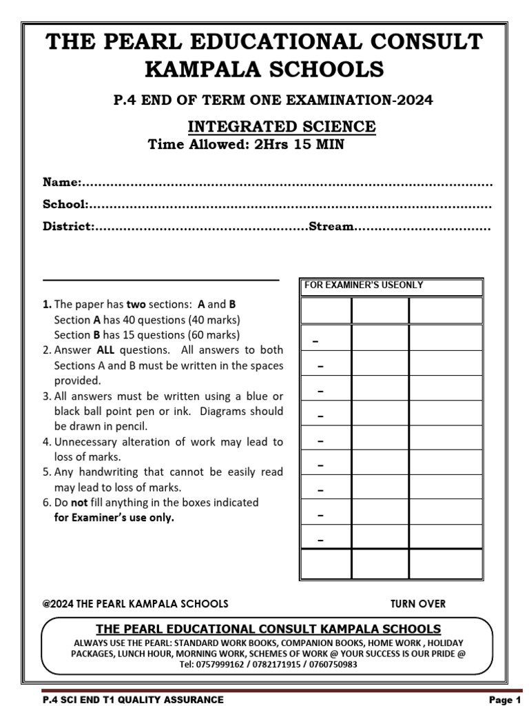 The Pearl p.4 Eot 1 Sci 2024-1 | PDF | Pollination | Botany
