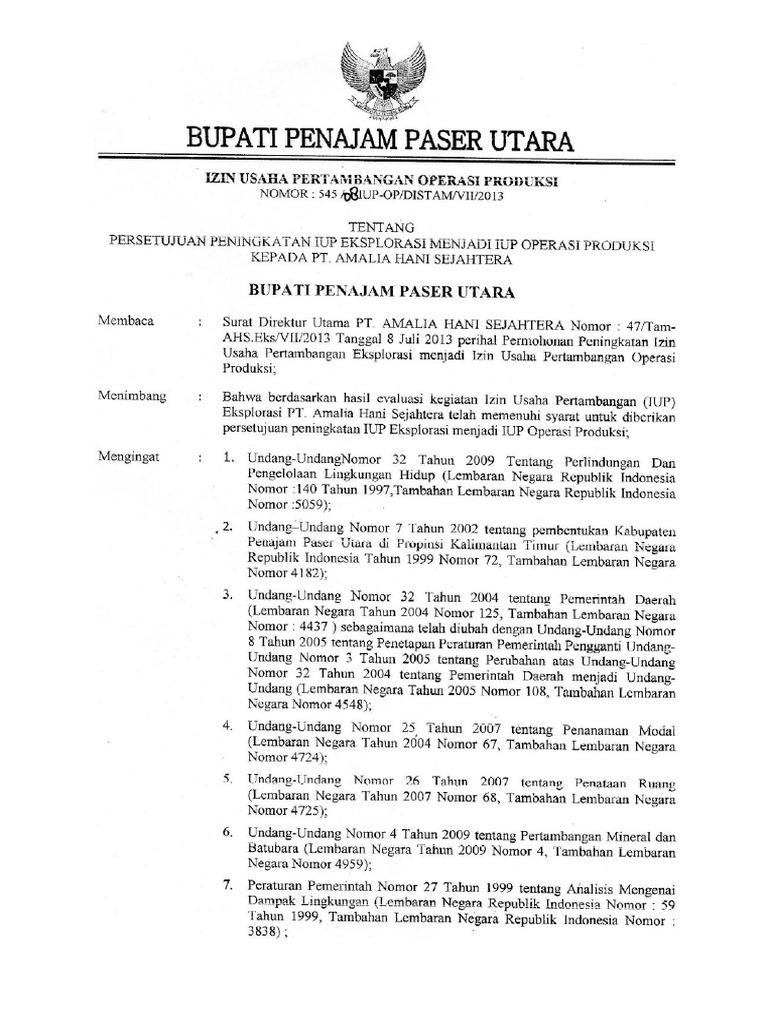 Iup Op Tambang Amelia Hani Sejahtera1-2 | PDF