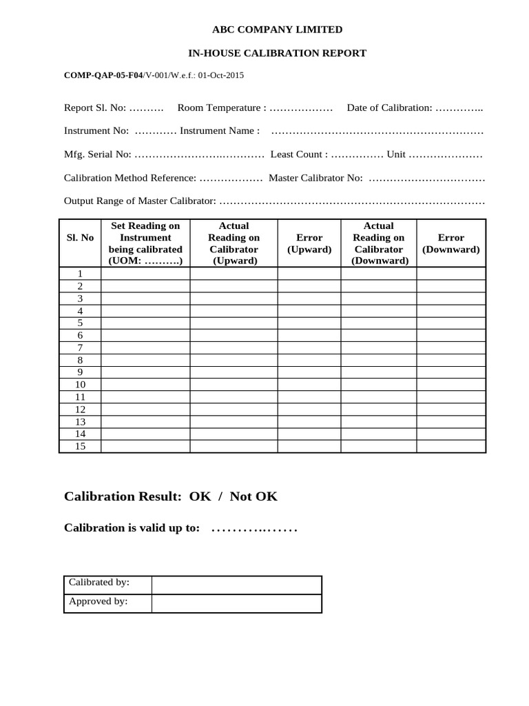 COMP QAP 05 F04 in House Calibration Report | PDF