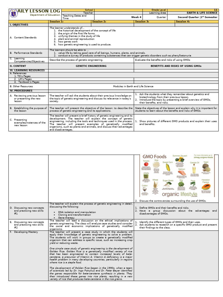 Earth Science Lesson on Genetic Engineering | PDF | Genetic Engineering ...