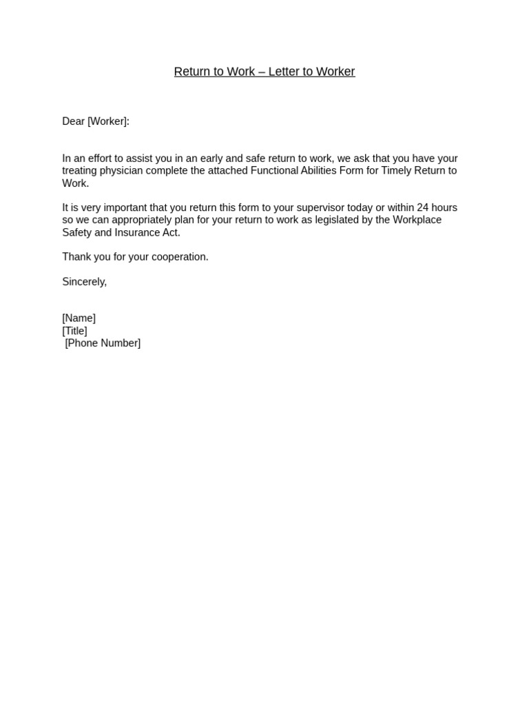 RTW Letter To Worker | PDF