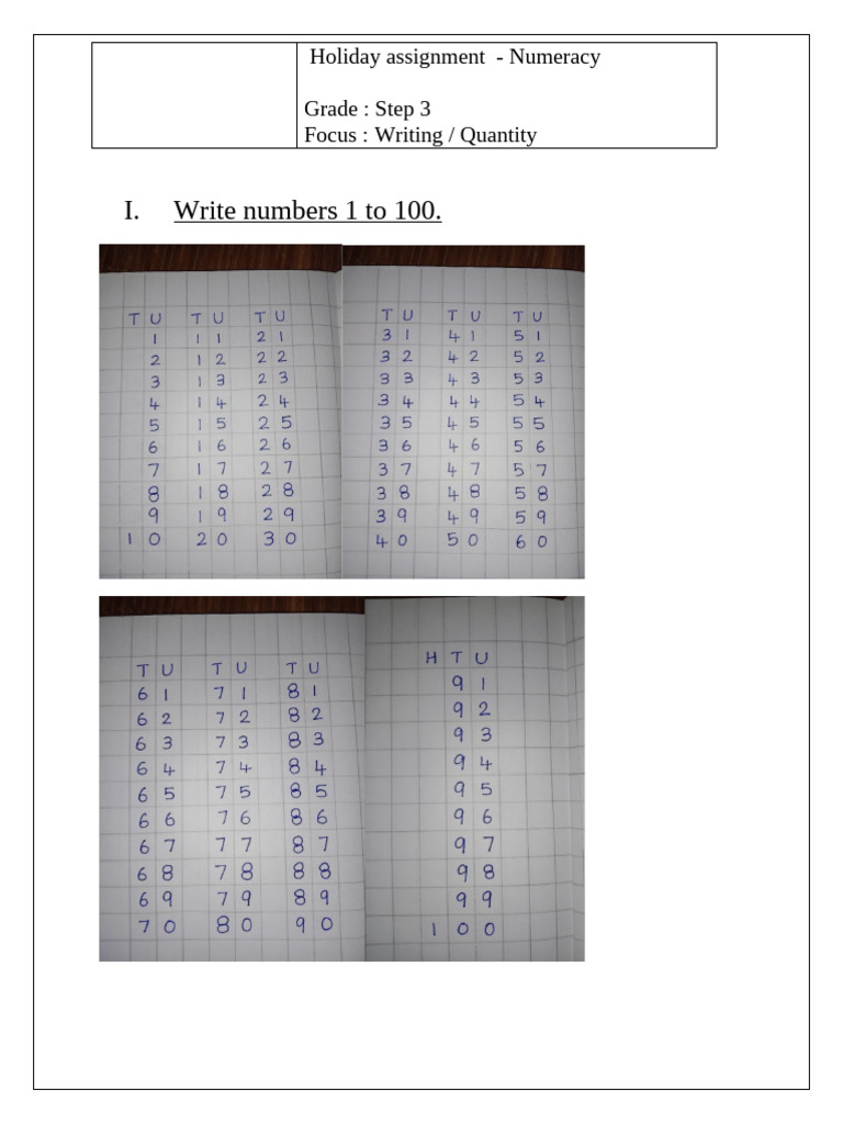 Holiday Practice Work - Numeracy | PDF