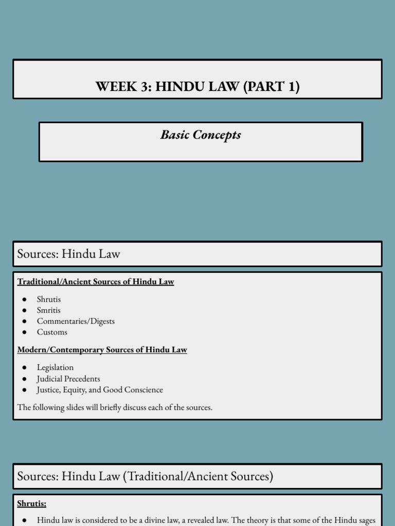 Week 3 - Hindu Law (Part 1) | PDF | Vedas | Precedent