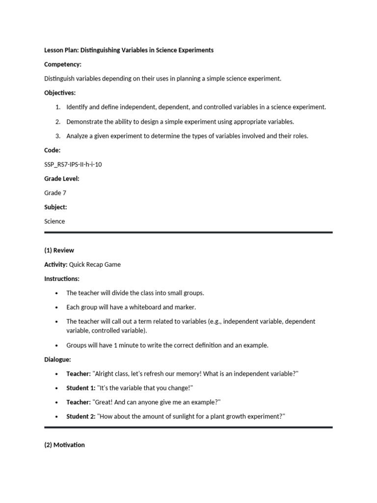 LC 2 - Distnguish Variables | PDF | Experiment | Teachers